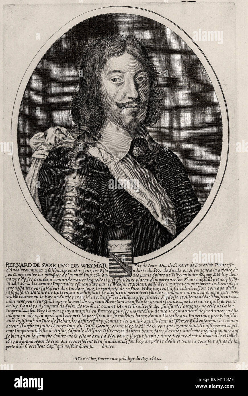 Portrait of Bernard de Saxe Duc de Weimar - French engraving 17th century Stock Photo - Alamy