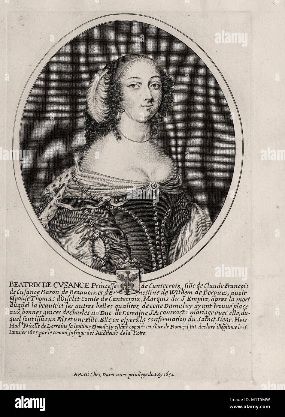 Portrait of Beatrix de Cusance - French engraving 17th century Stock ...