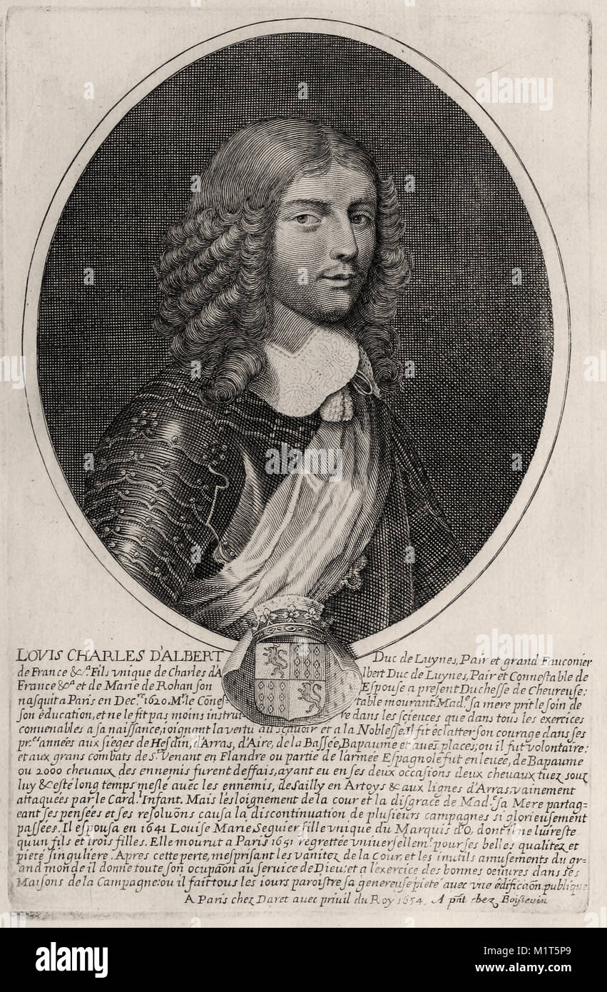 Portrait of Louis Charles D'Albert - French engraving 17th century ...
