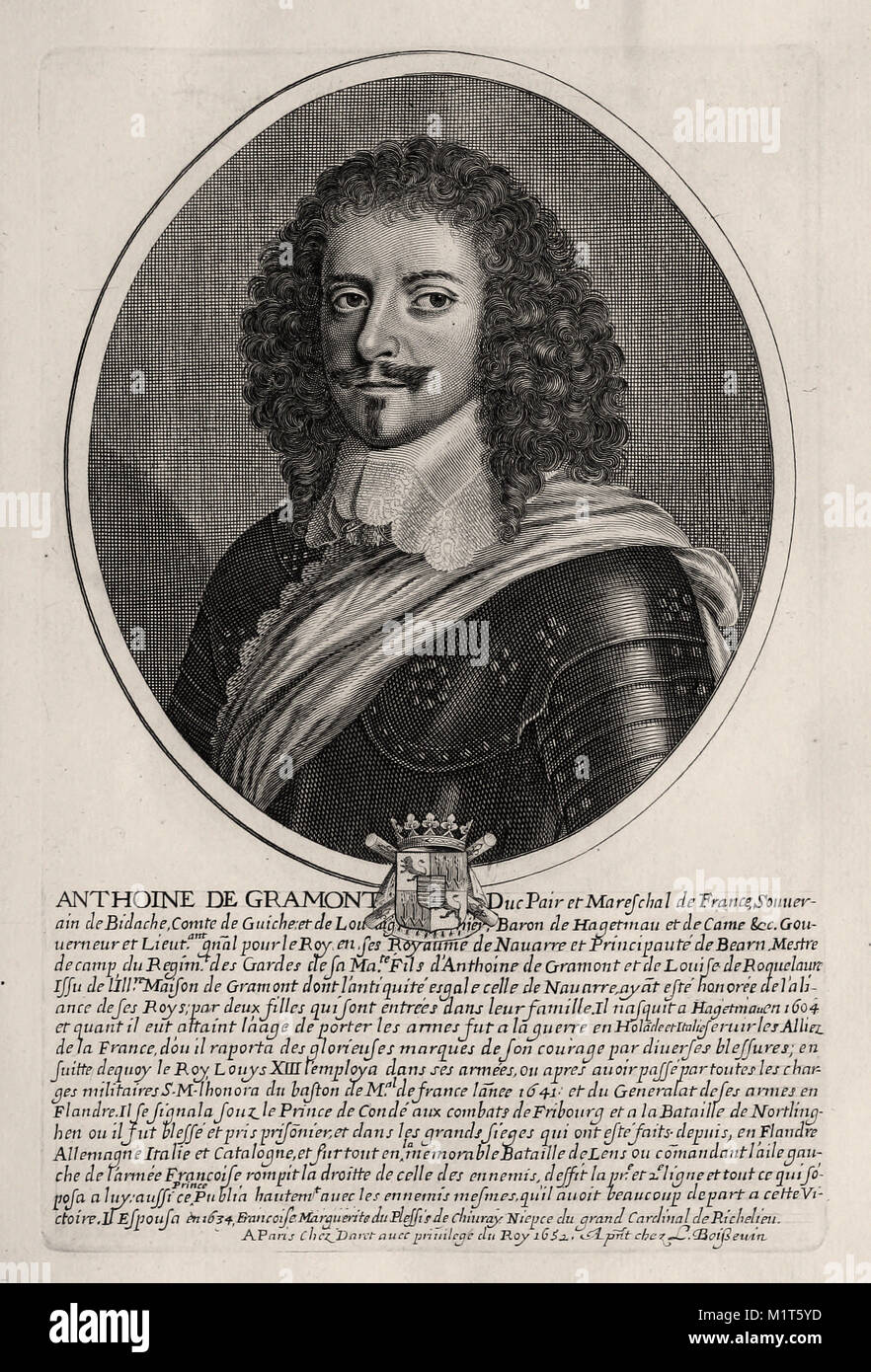 Portrait of antoine de Gramont - French engraving 17th century Stock ...
