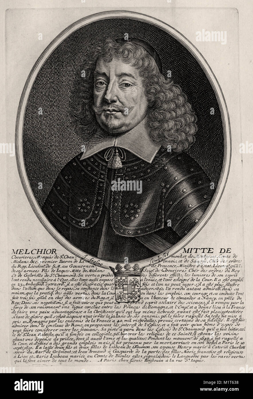 Portrait of Melchior Mitte - French engraving 17th century Stock Photo ...