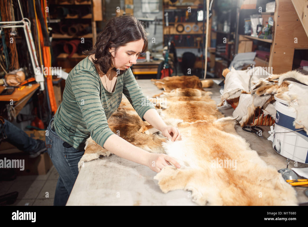 Working process in the leather workshop Stock Photo - Alamy