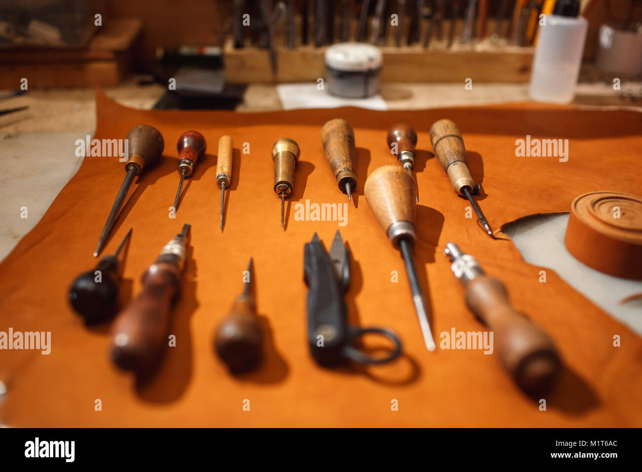 The tools of a tanner for working with leather Stock Photo - Alamy