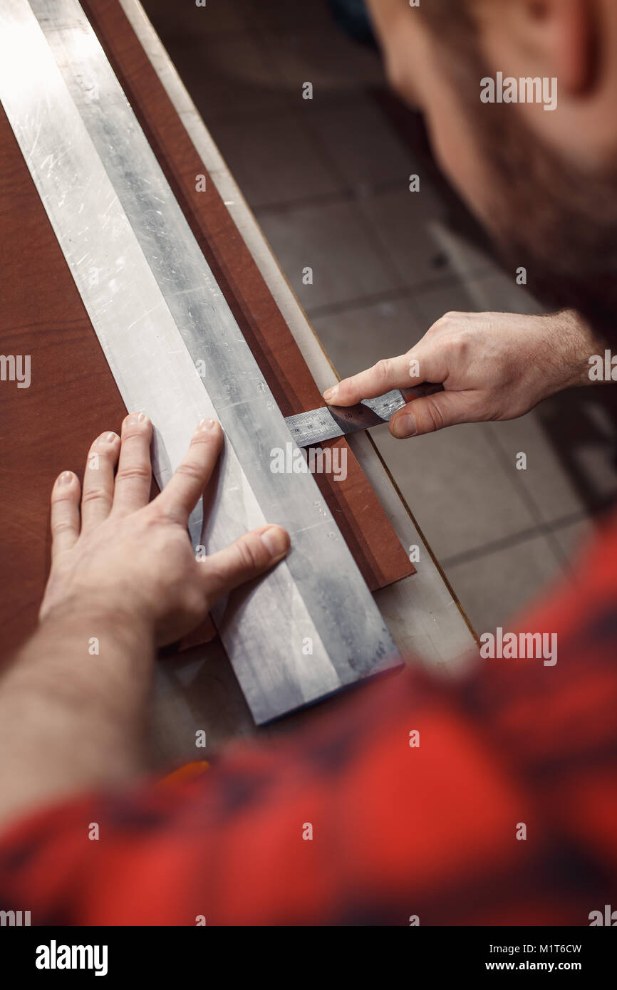 Working process in the leather workshop. Tanner in old tannery Stock ...