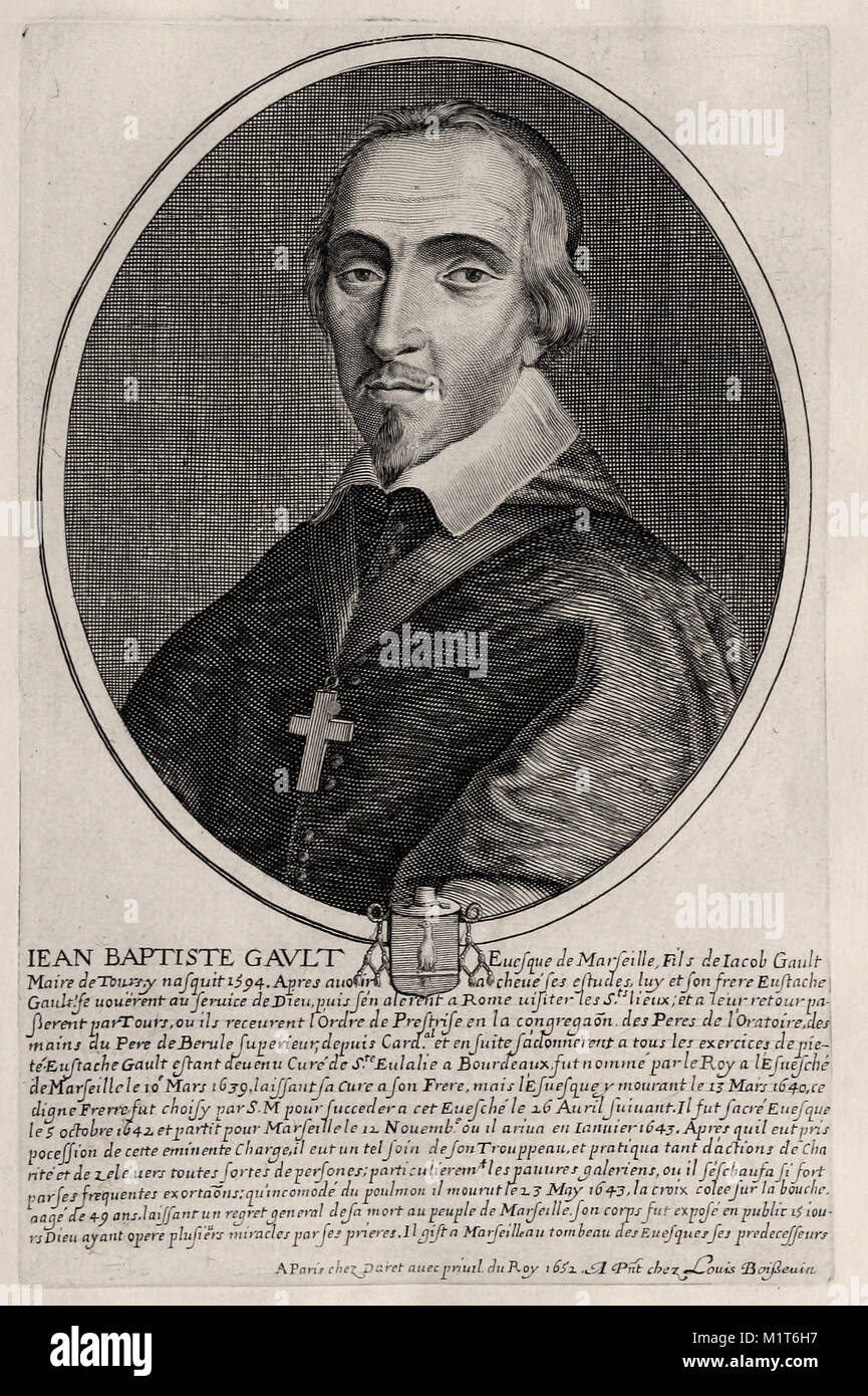Portrait of Jean Baptiste Gault - French engraving 17th century Stock ...