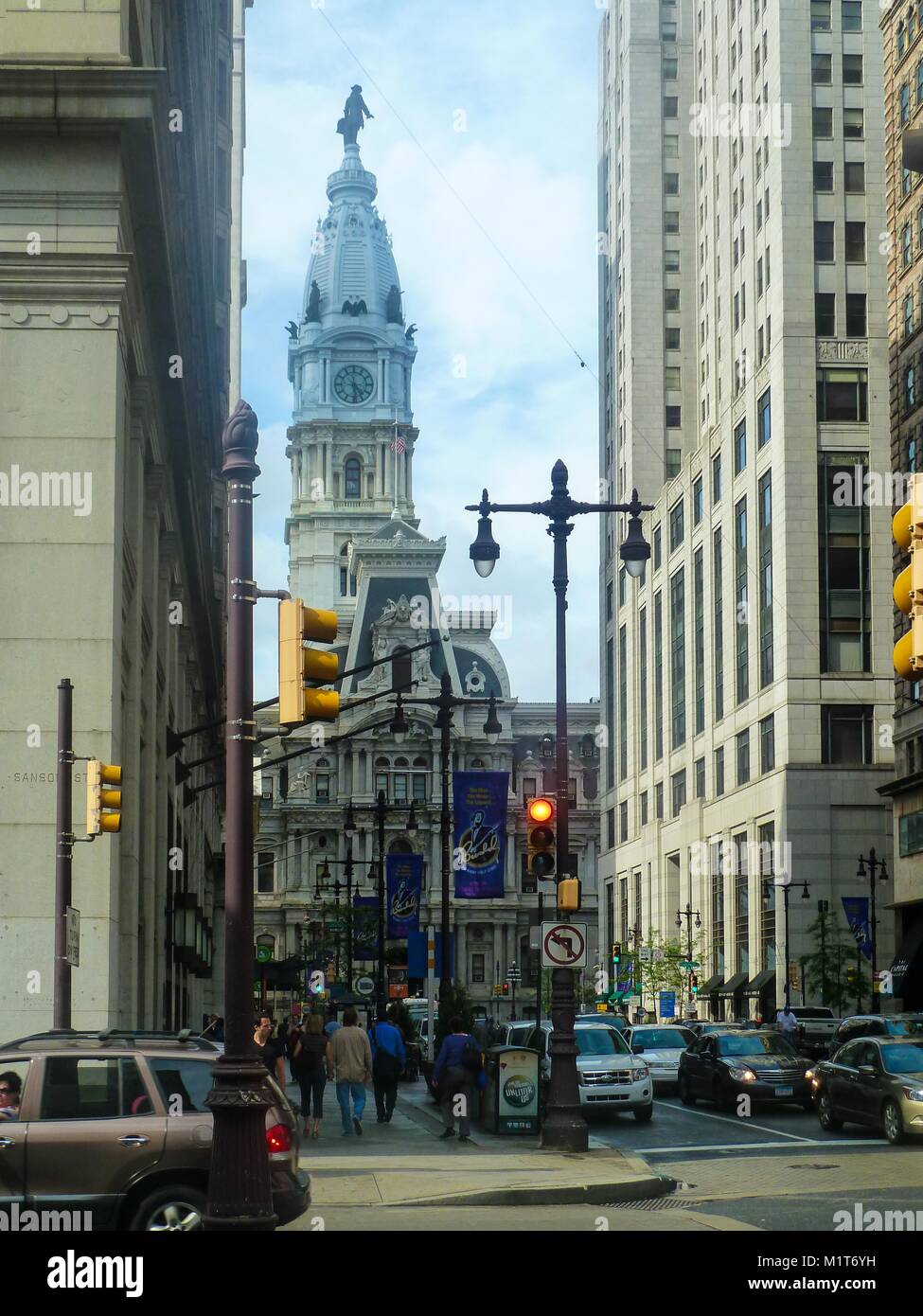 Philadelphia, USA - September 27,2016: City street view with urban ...