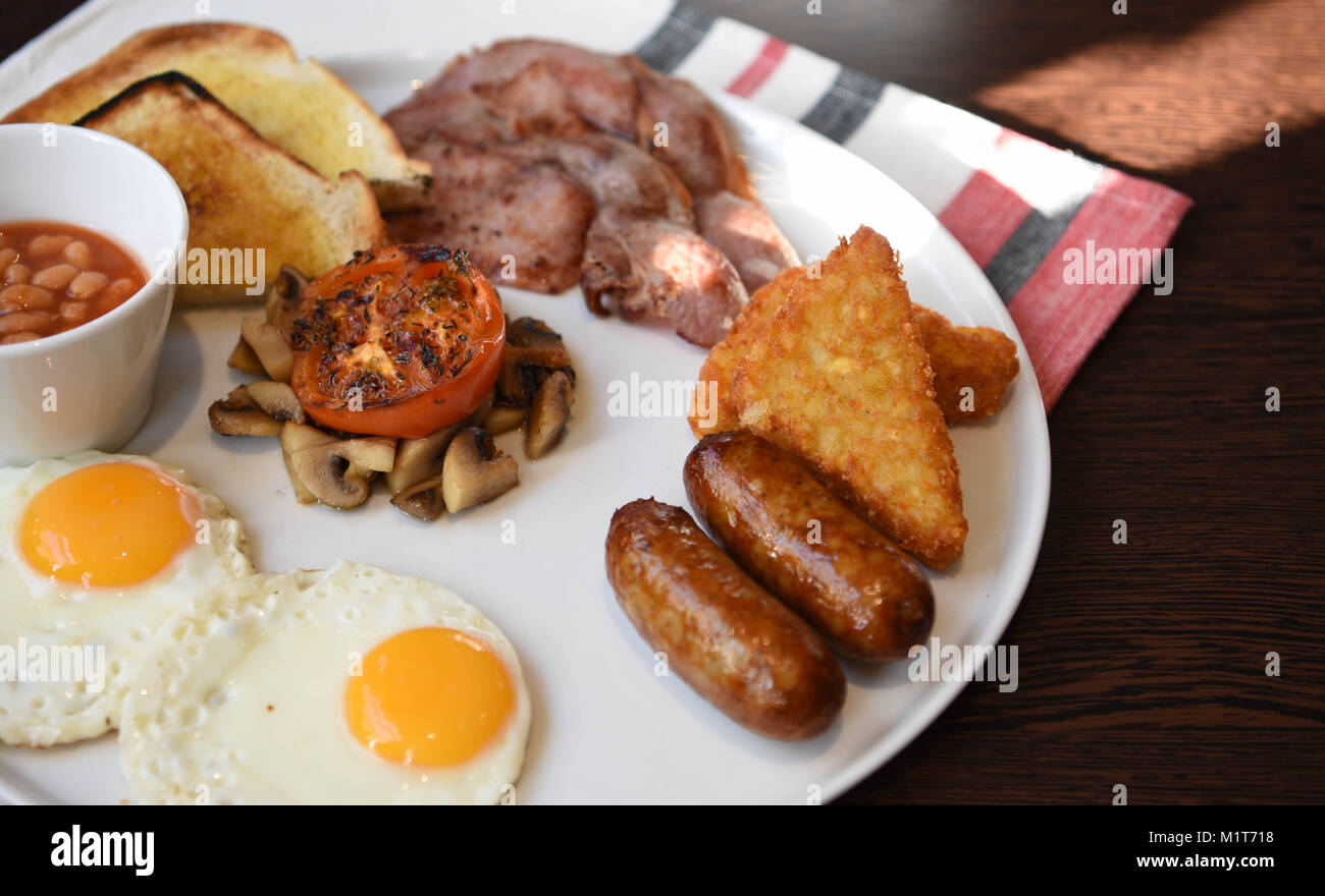 traditional full English breakfast served and ready to eat with fried ...