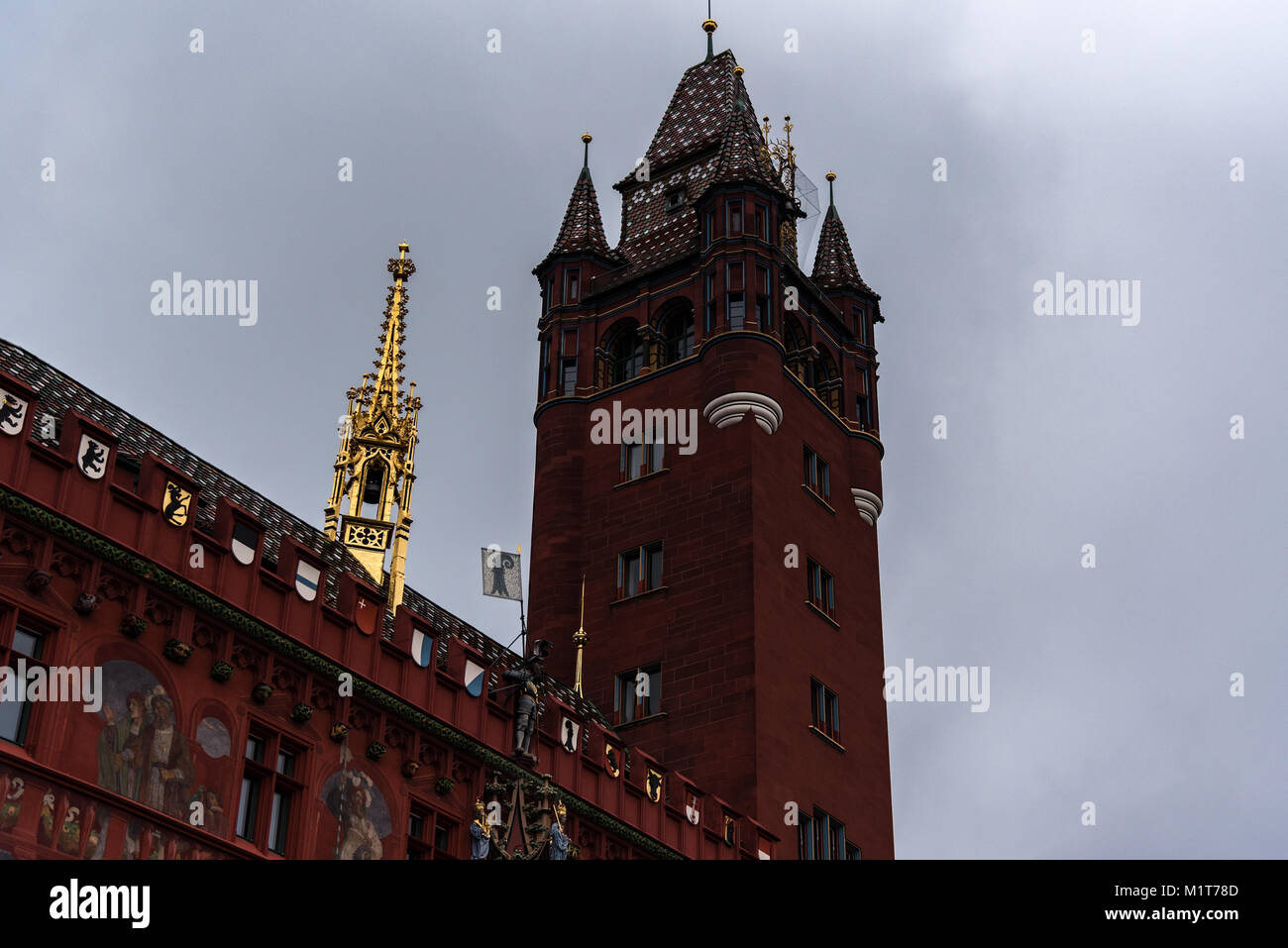 View of the tower of the town hall in Basel Switzerland Stock Photo - Alamy