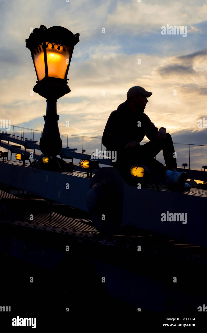 Street light on chain bridge hi-res stock photography and images - Alamy