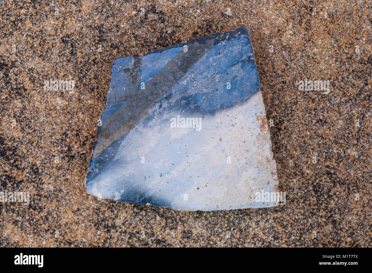 Potsherd in black-on-white style left by the Ancestral Puebloan people ...
