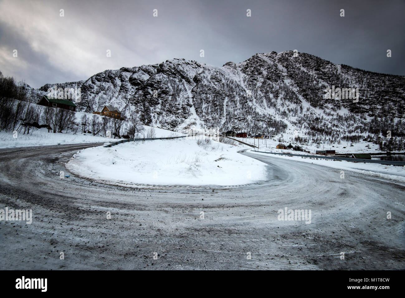 An ice covered car park by the E10 in Nordland in Norway Stock Photo ...