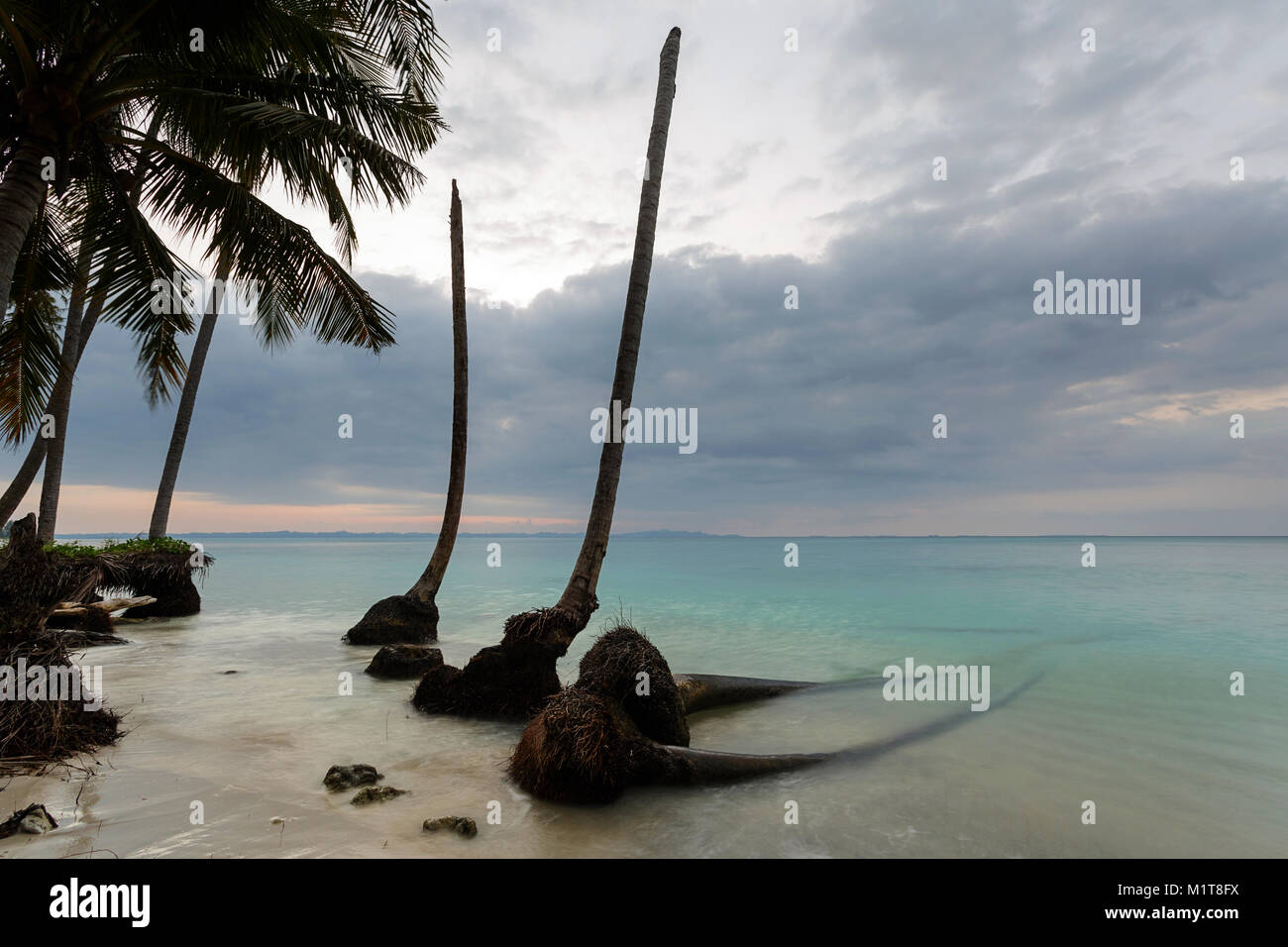 Stormy weather on a beautiful tropical beach, devastated by tsunami ...