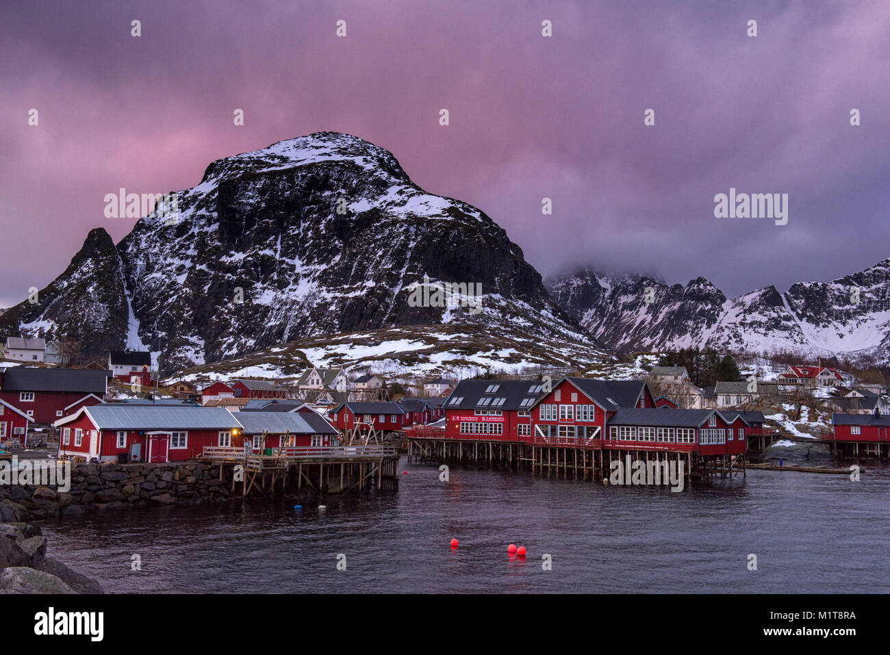Dusk in the fishing village Å on the Southern end of the Lofoten ...
