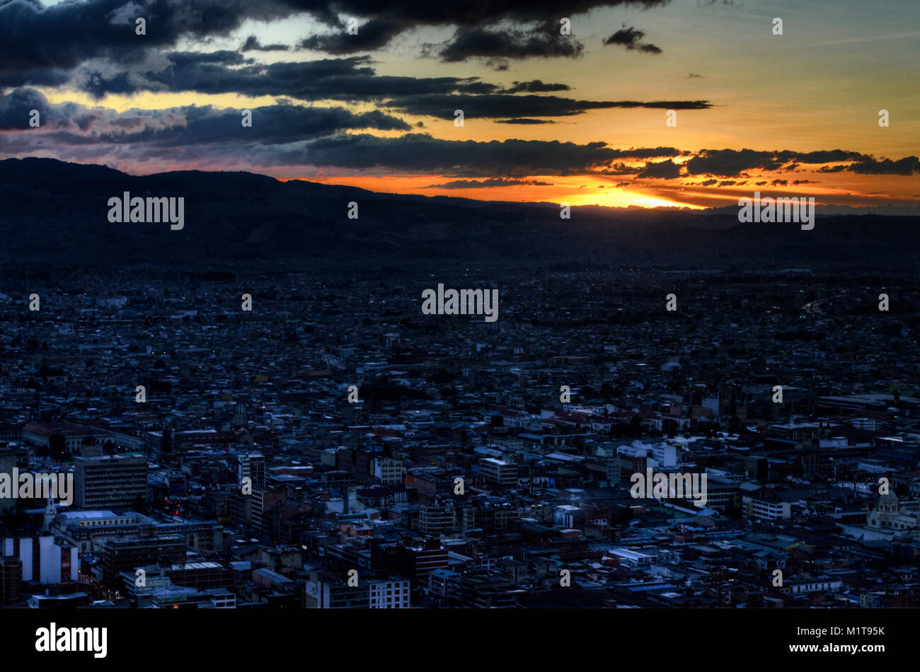 BOGOTA, COLOMBIA - JANUARY 3, 2015: Sunset in Bogota viewed from the ...