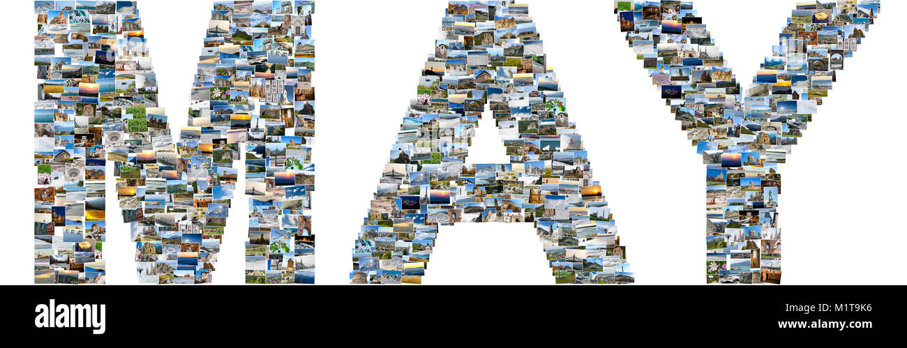 May - illustrated name of calendar month, each letter is made of ...