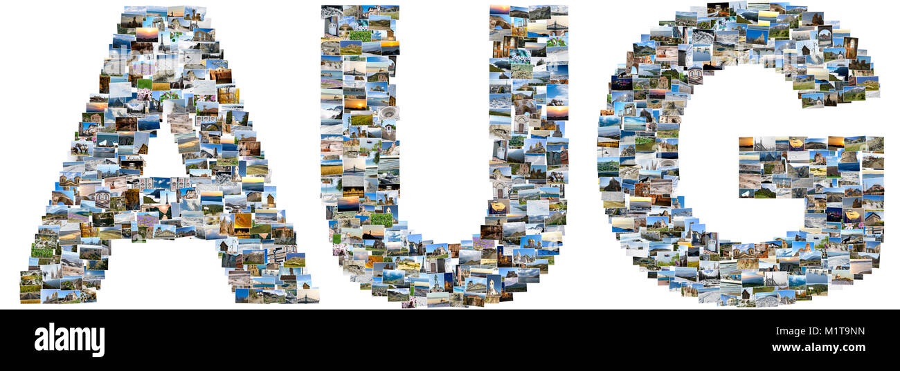 August - illustrated name of calendar month, each letter is made of ...