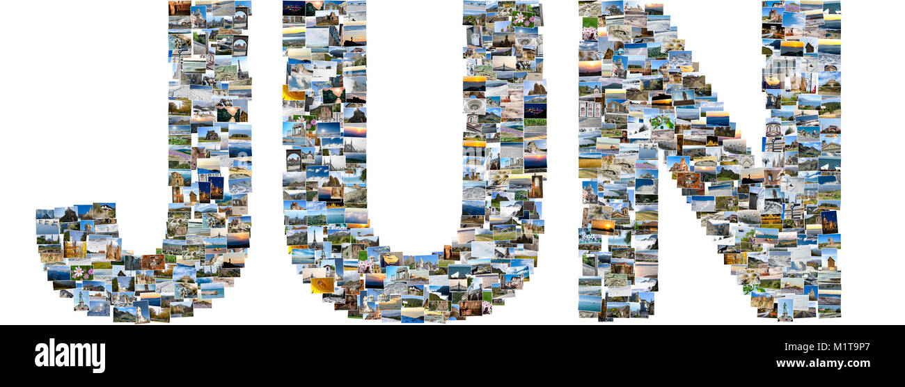 June - illustrated name of calendar month, each letter is made of ...