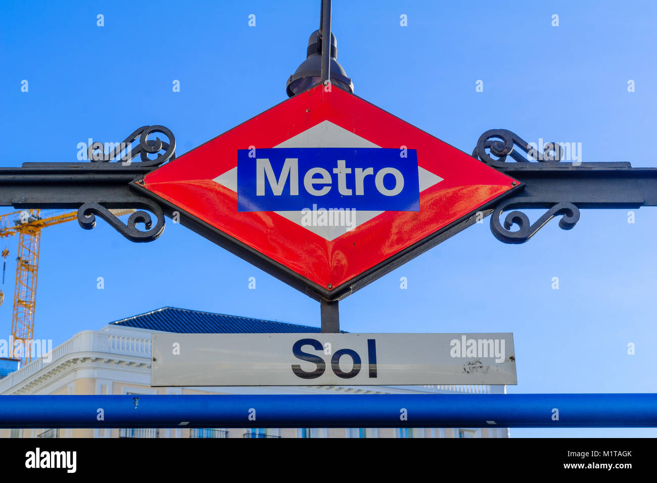 MADRID, SPAIN - JANUARY 1, 2018: The Sol metro station sign, in Puerta ...