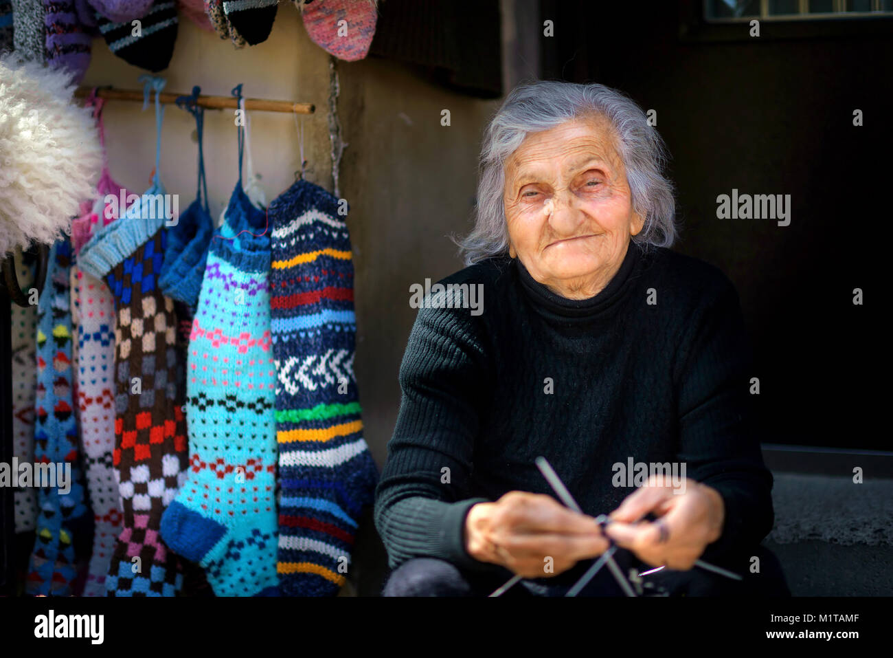 old woman sells souvenirs in the Georgian city of Signakhi Stock Photo ...