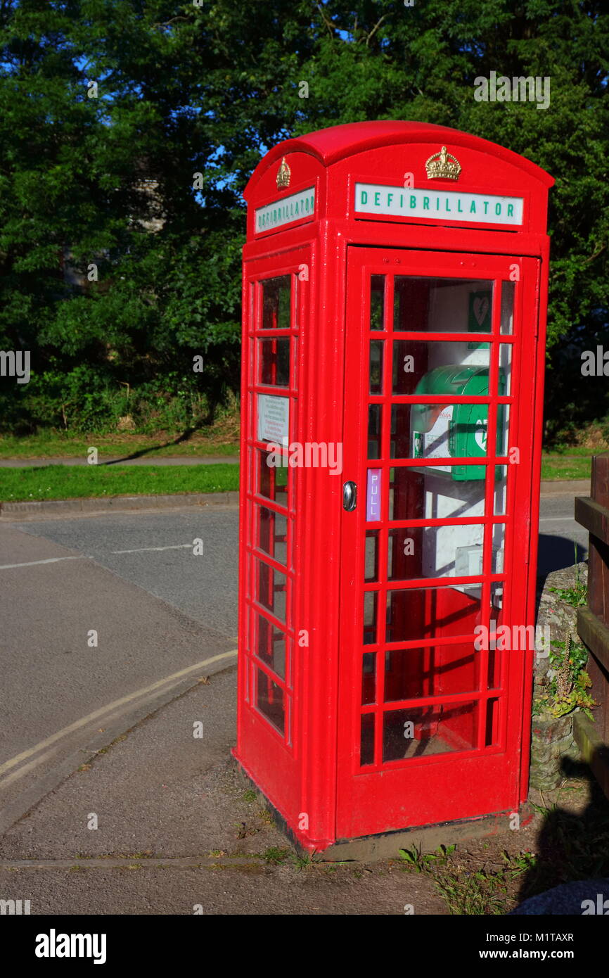 Red Telephone Box Defibrillator Stock Photo - Alamy