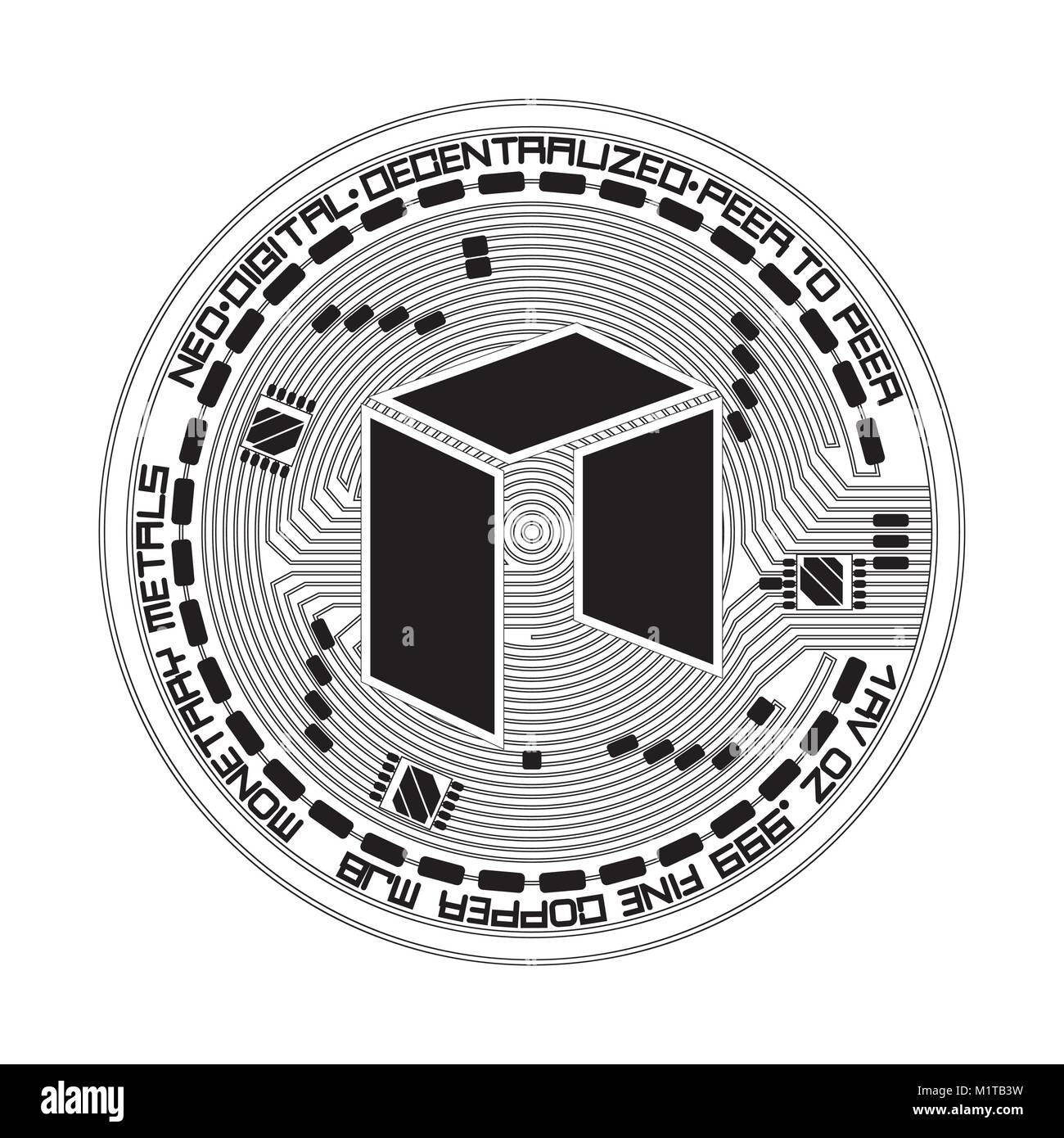 Crypto currency black coin with black neo symbol on obverse isolated on ...