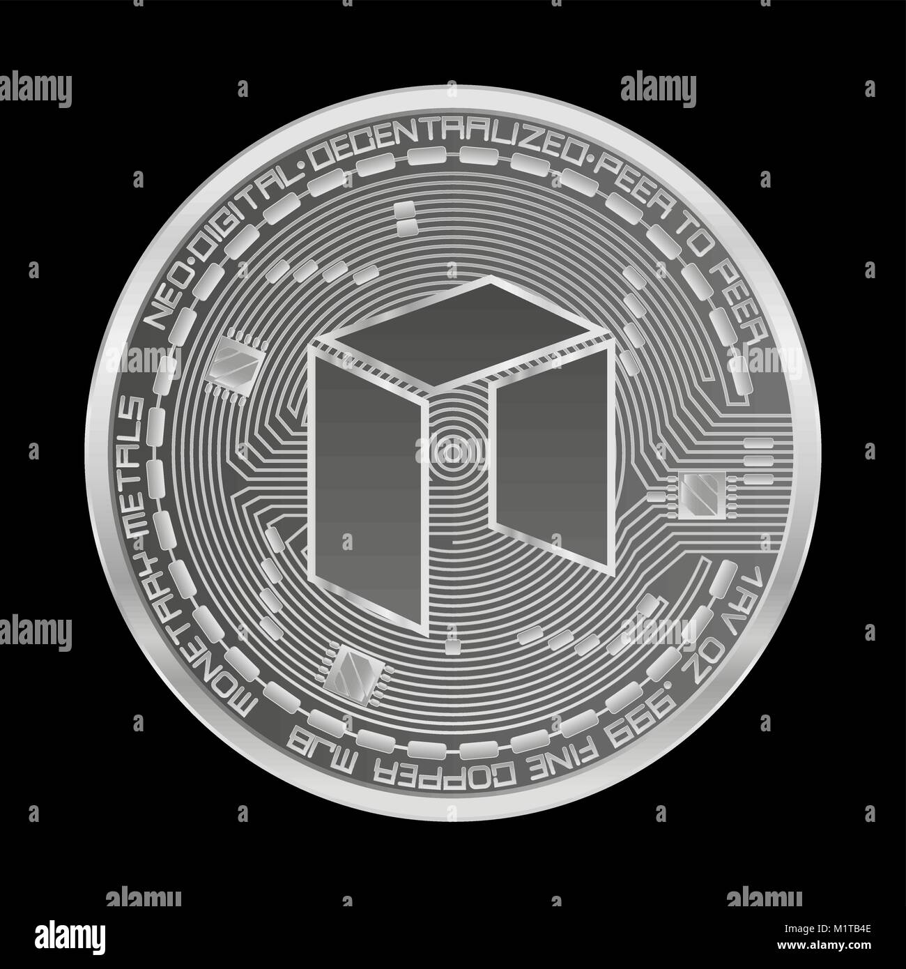 Crypto currency silver coin with silver neo symbol on obverse isolated ...