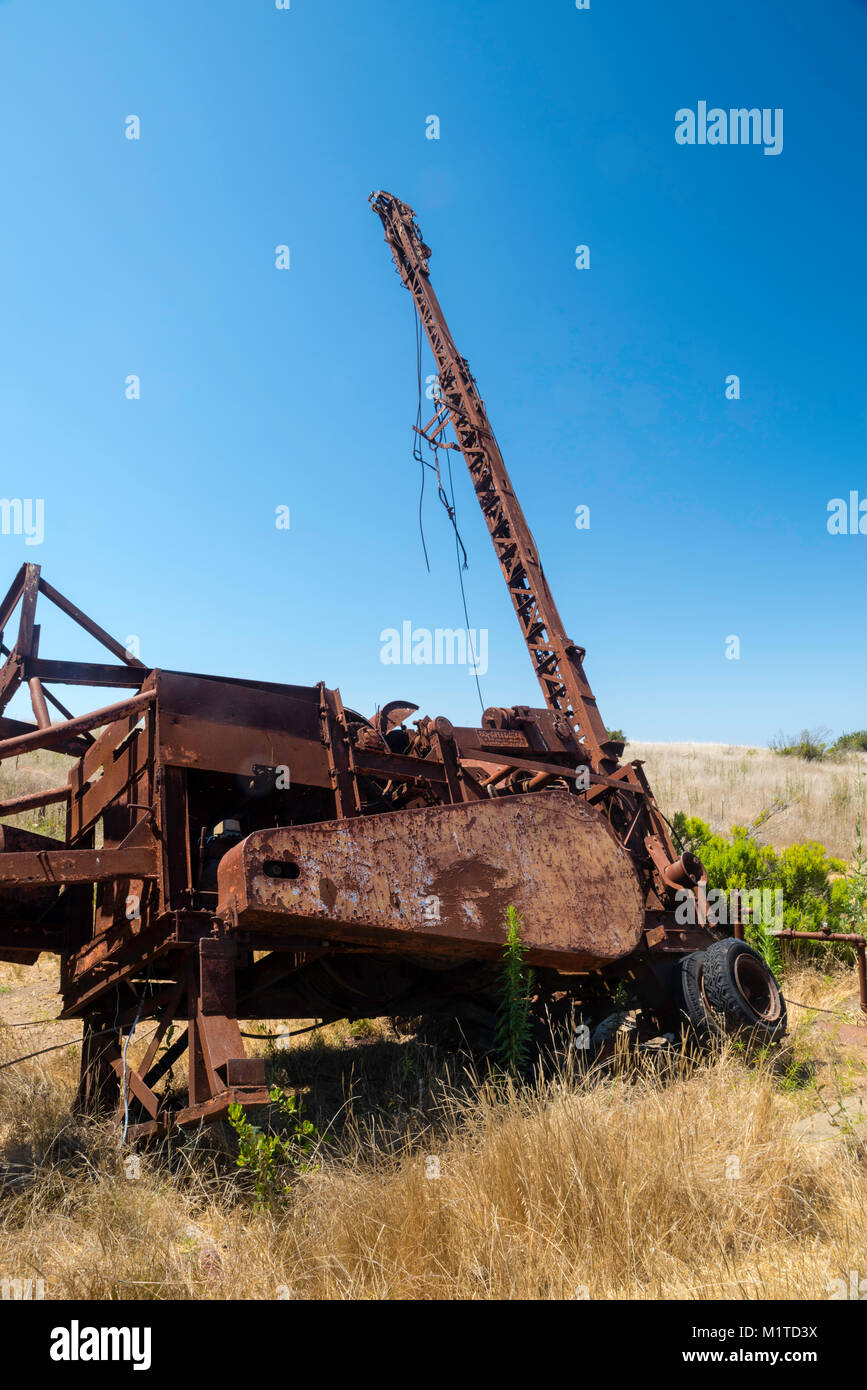 An abandoned oil drilling rig along Smugglers Road atop Santa Cruz ...