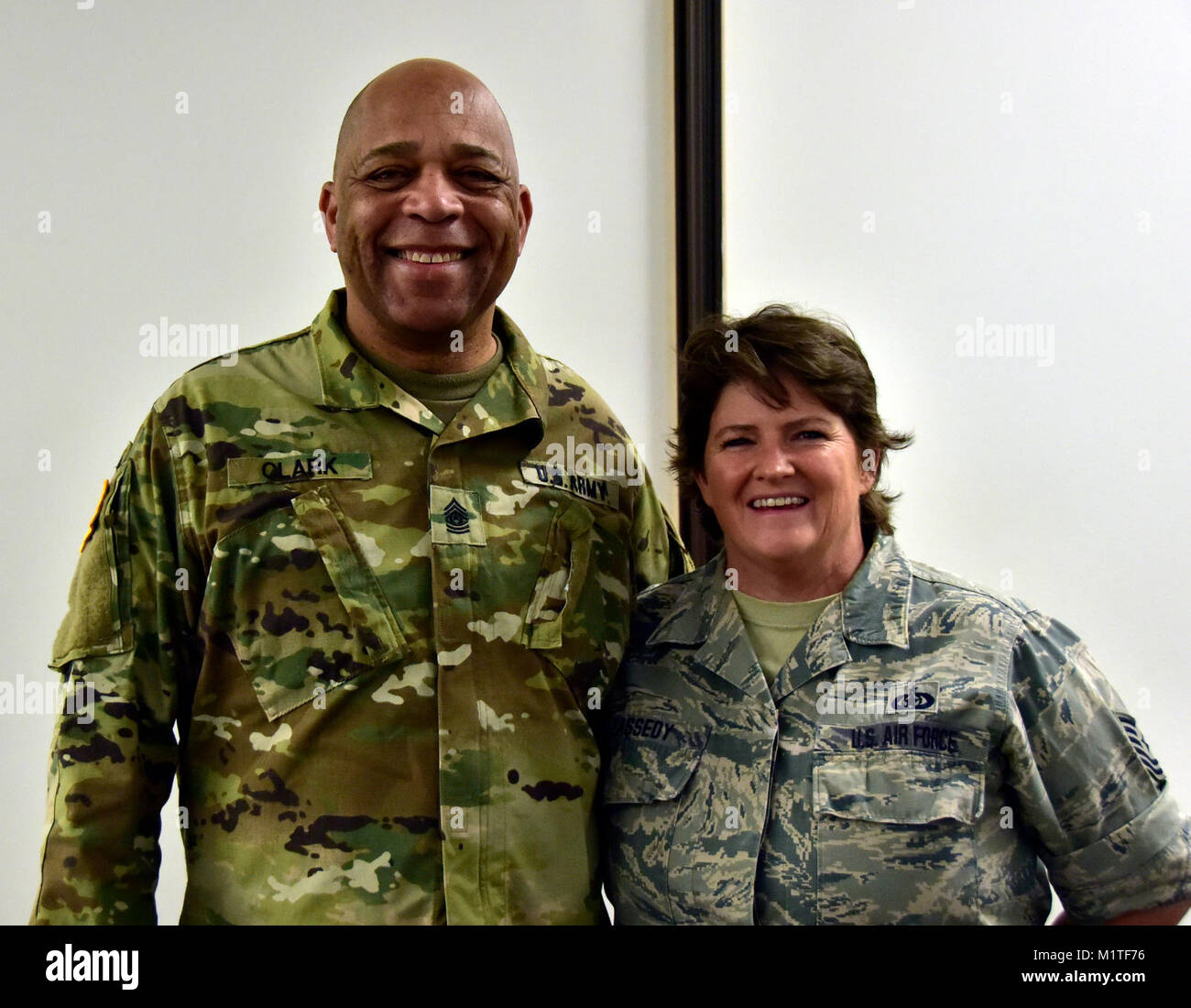 California National Guard Command Sgt. Major William Clark, Jr., stops ...