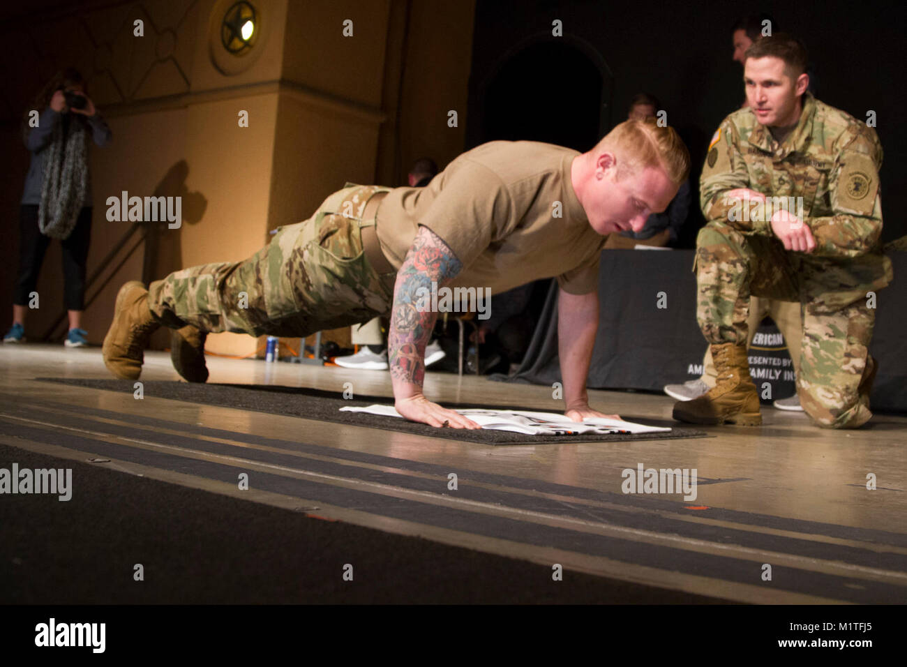 A U.S. Army Soldier does a push-up during the All-American Challenge ...