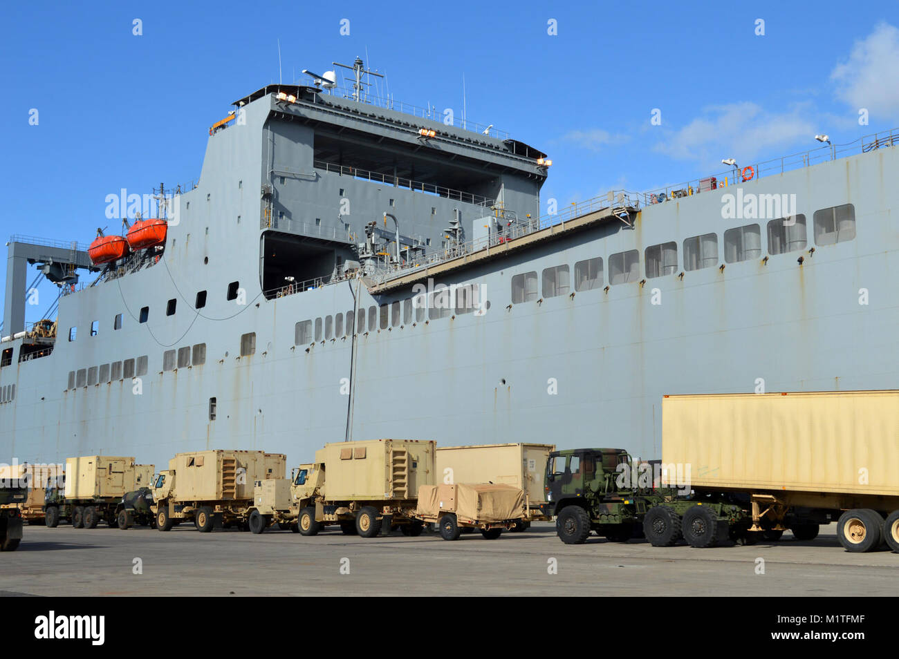 Vehicles assigned to the 25th Infantry Division, wait to be loaded ...