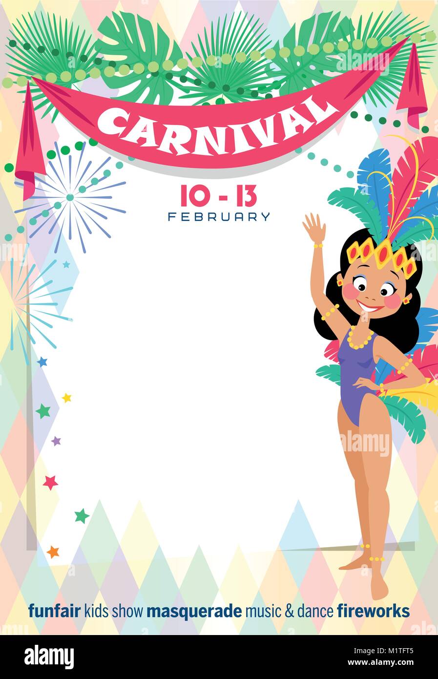 Template Carnival poster with cute Brazilian Girl wearing a samba ...