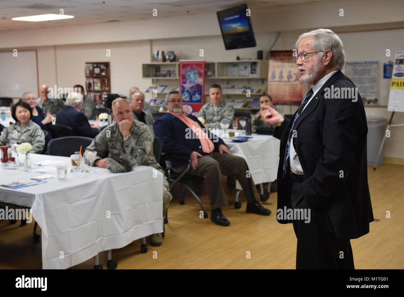 Mr. Bob Hatch, 30th Space Wing honorary commander, speaks to Vandenberg ...