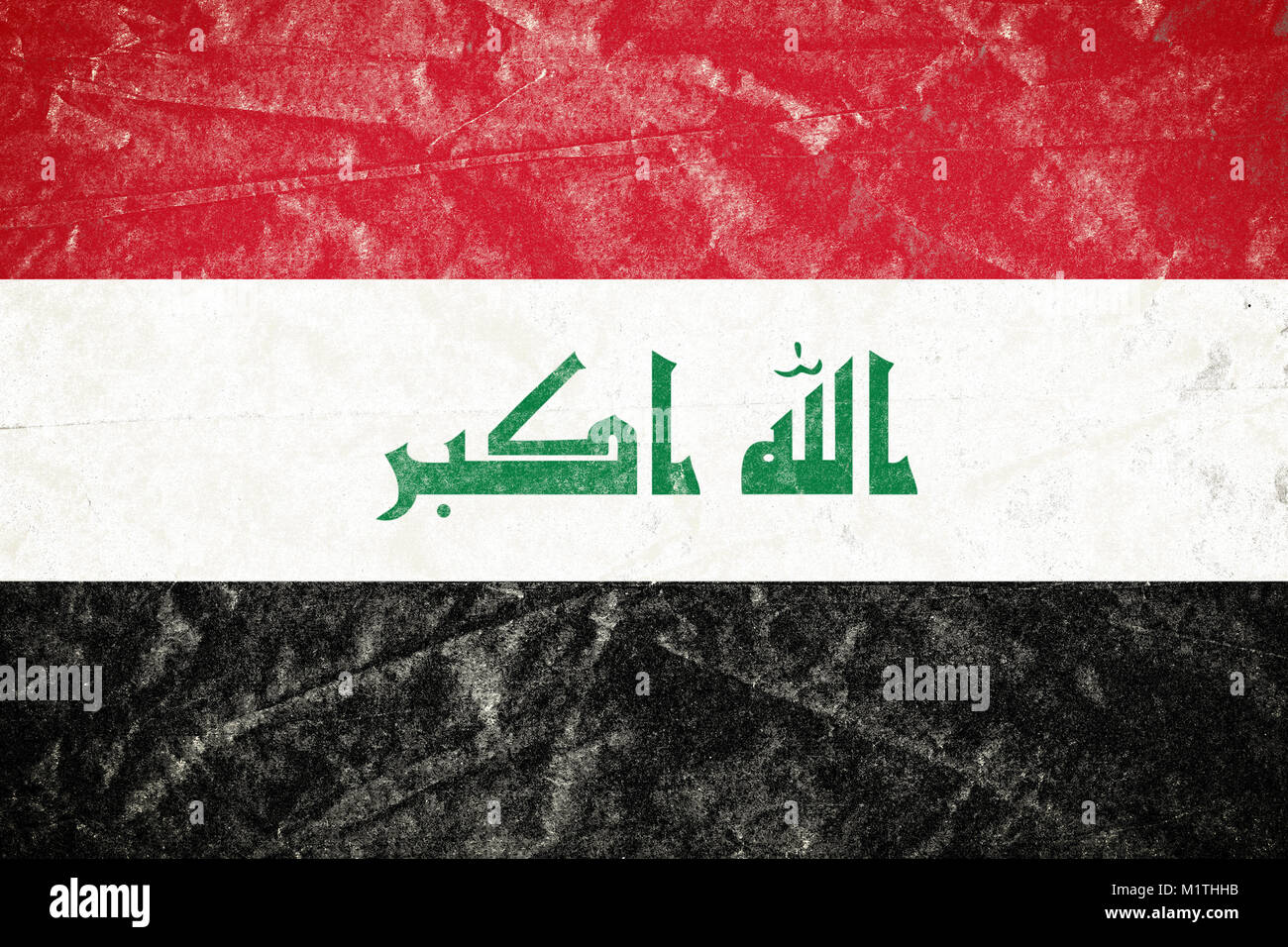 Realistic illustration of Iraq flag on torned, wrinkled, dirty, grunge ...