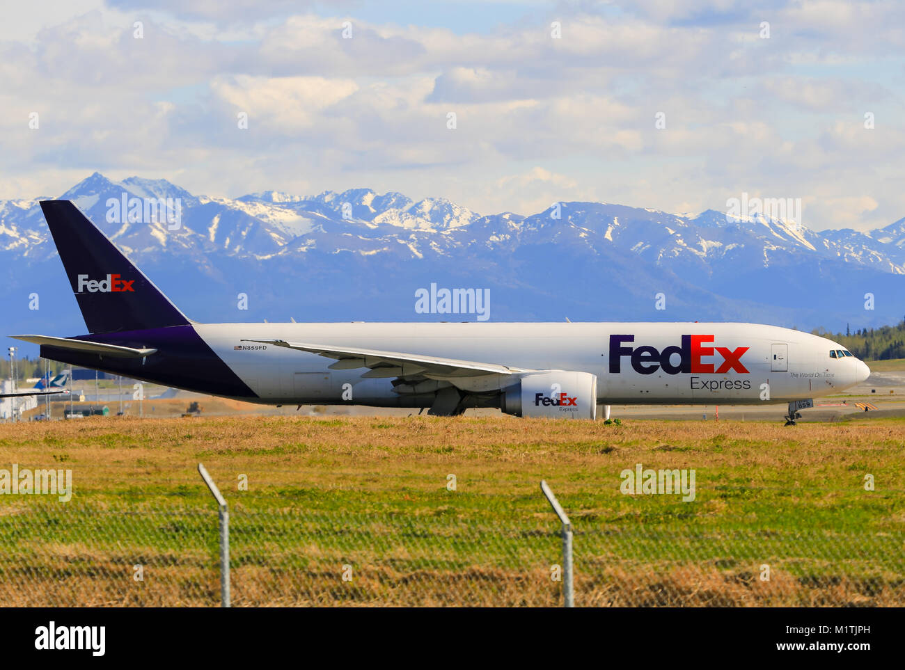 Anchorage, USA - May 17, 2017: An aircraft Boeing 777 of FedEx Express ...