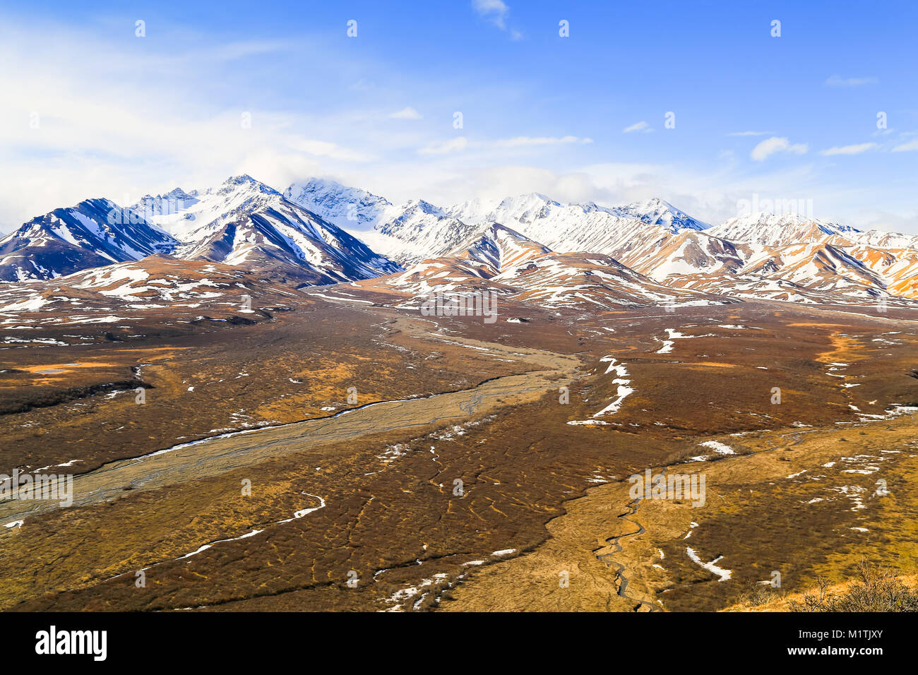 The Polychrome Overlook in Denali National Park, Alaska with volcanic ...