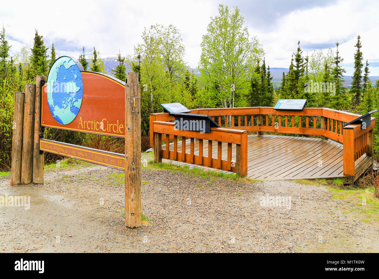 Arctic Circle, Alaska, USA - May 23, 2017: Arctic Circle Sign between ...