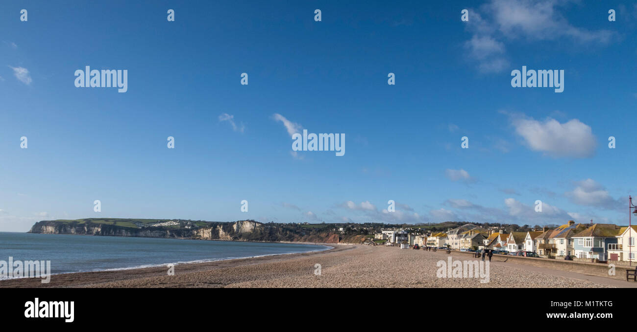 Seafront and shingle pebble beach at Seaton, in Devon, England, UK ...