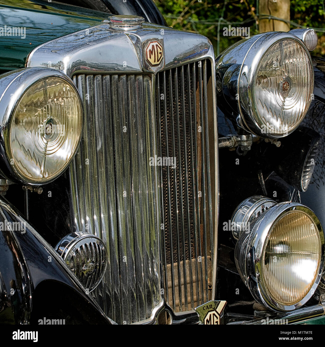 Close up of the grill and headlights of a vintage MG sports car Stock ...