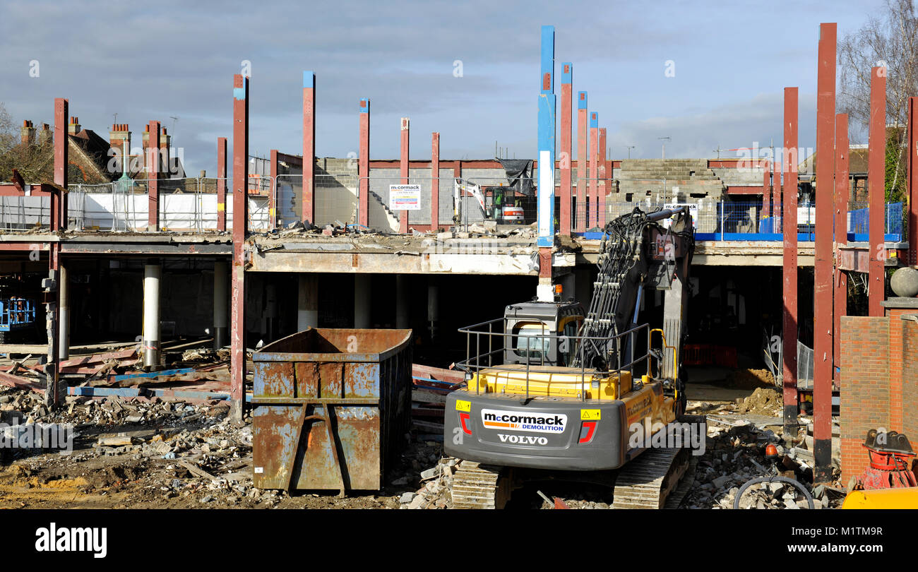 Demolition of a sixties building in Horsham, West Sussex, England, UK ...