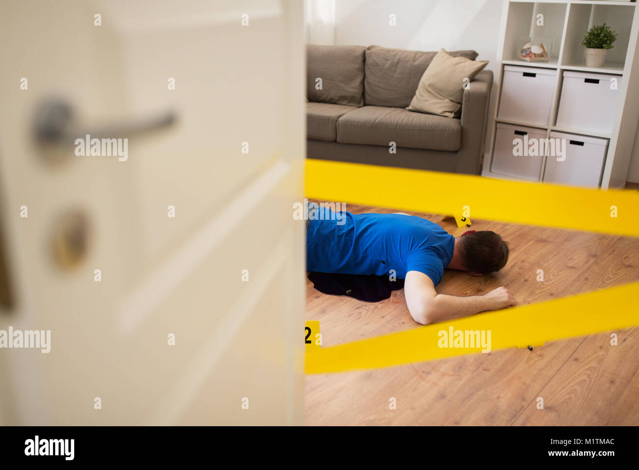 dead man body in blood on floor at crime scene Stock Photo - Alamy