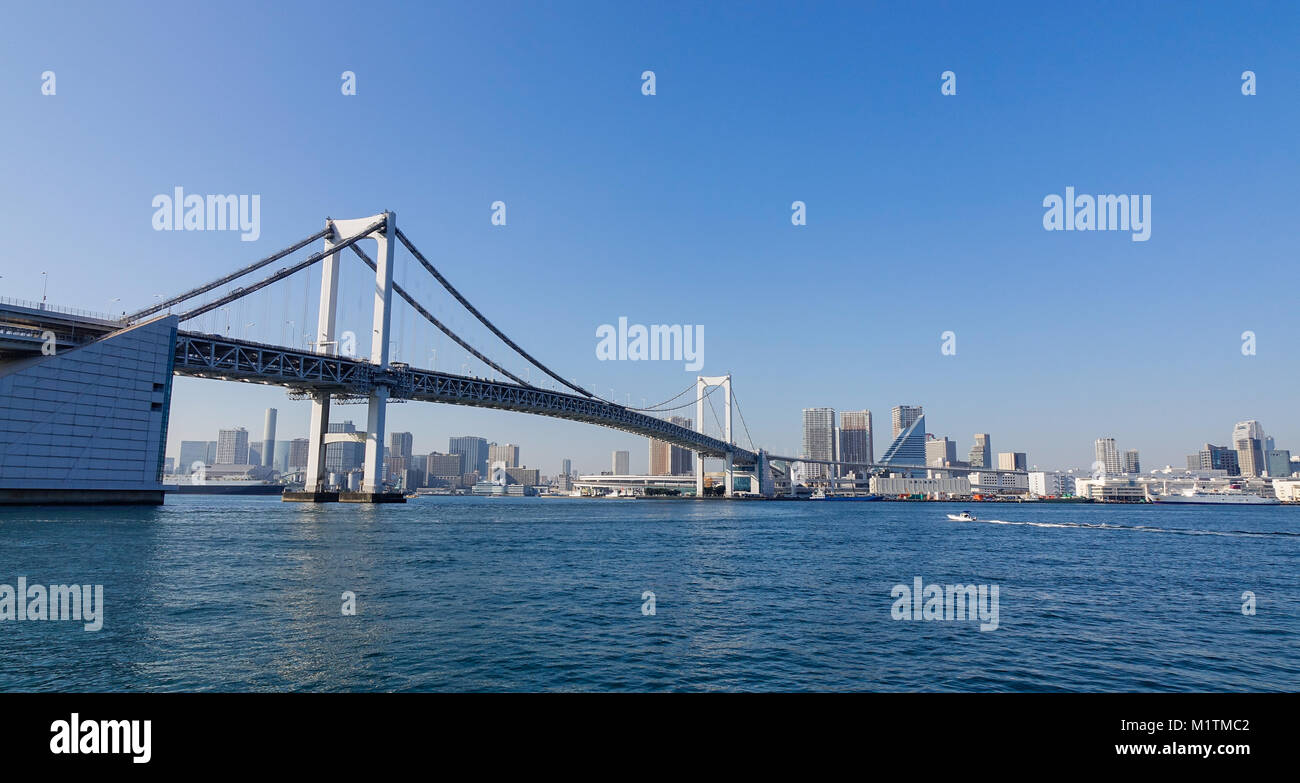 Tokyo, Japan - Jan 4, 2016. View of Rainbow Bridge on Tokyo Bay, Japan ...