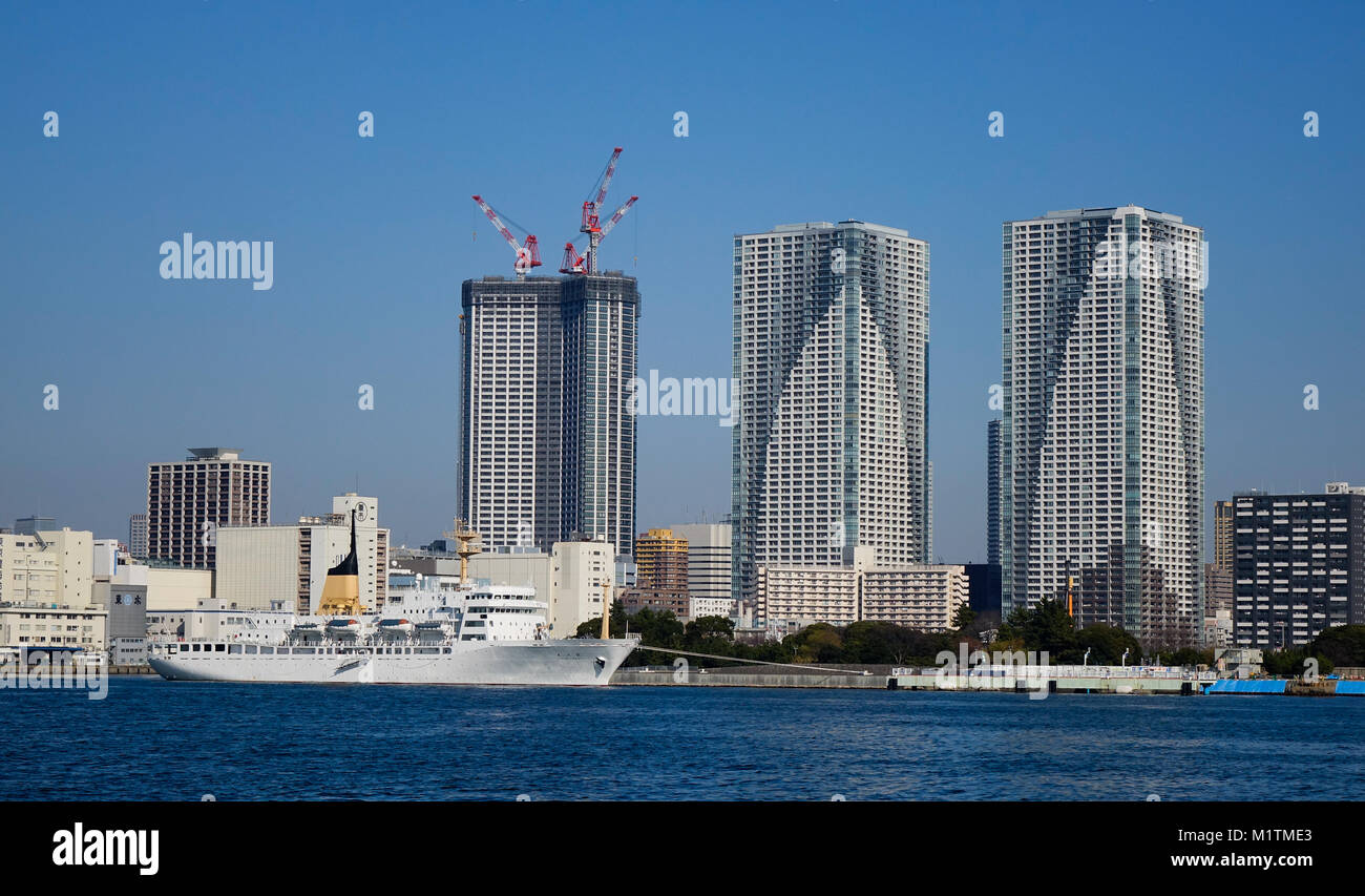 Tokyo, Japan - Jan 4, 2016. Modern buildings rising on Tokyo Bay, Japan ...