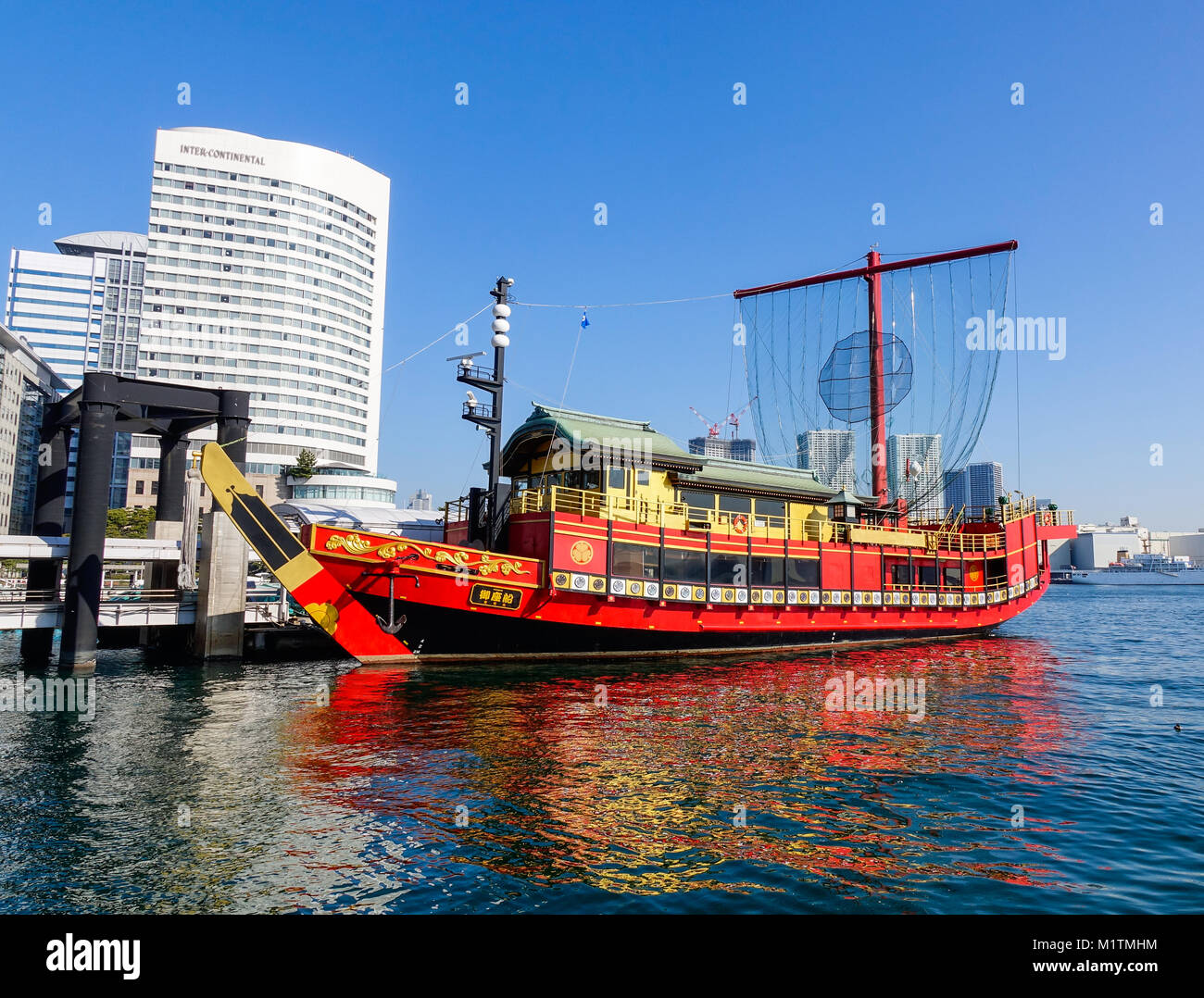 Tokyo, Japan - Jan 4, 2016. Traditional wooden ferry at the jetty on ...