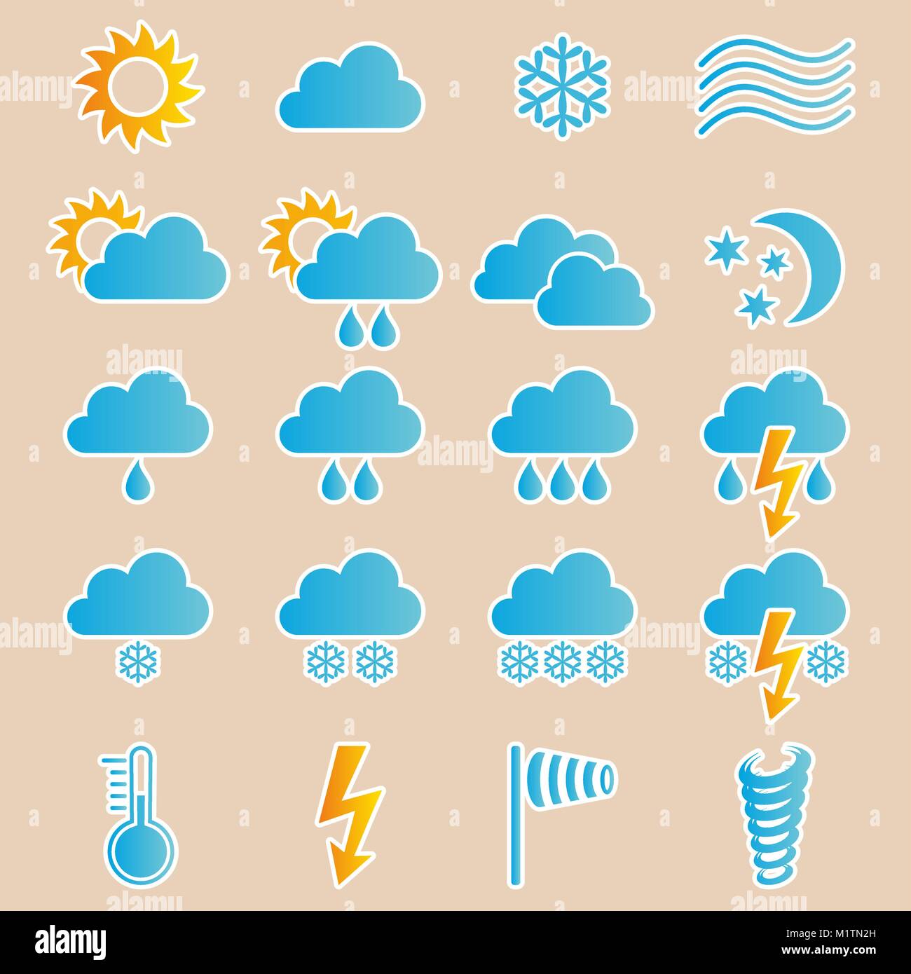 Colorful vector weather icons collection on retro background Stock ...