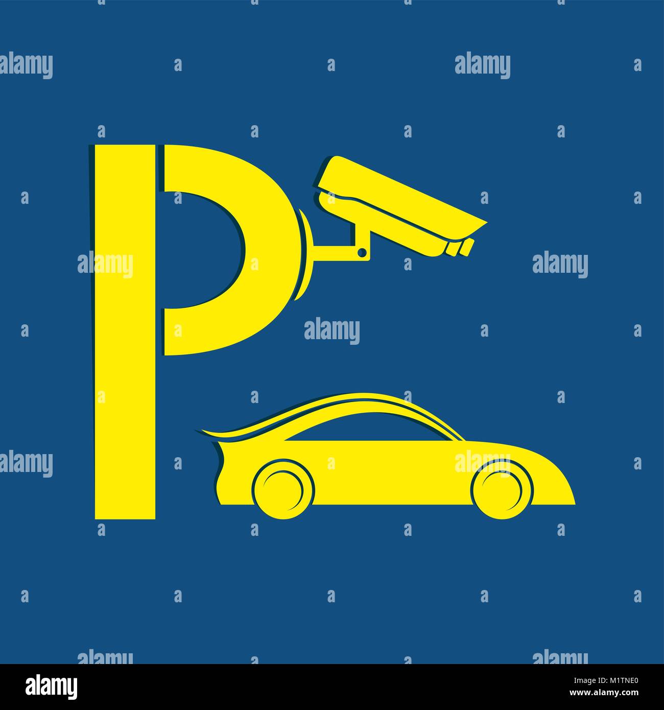 Yellow symbol of guarded parking with security camera Stock Vector ...