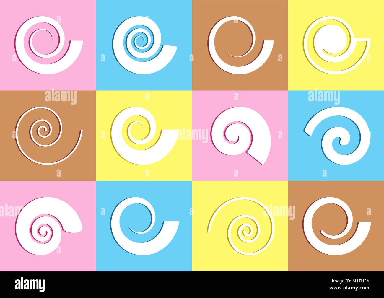 White vector abstract spiral icons in colorful rectangles Stock Vector ...