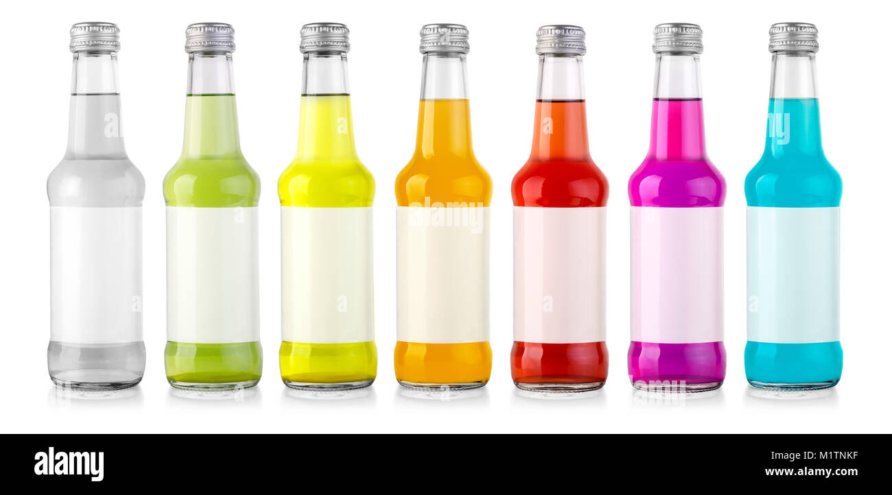 set of bottles with tasty drink isolated on white Stock Photo - Alamy