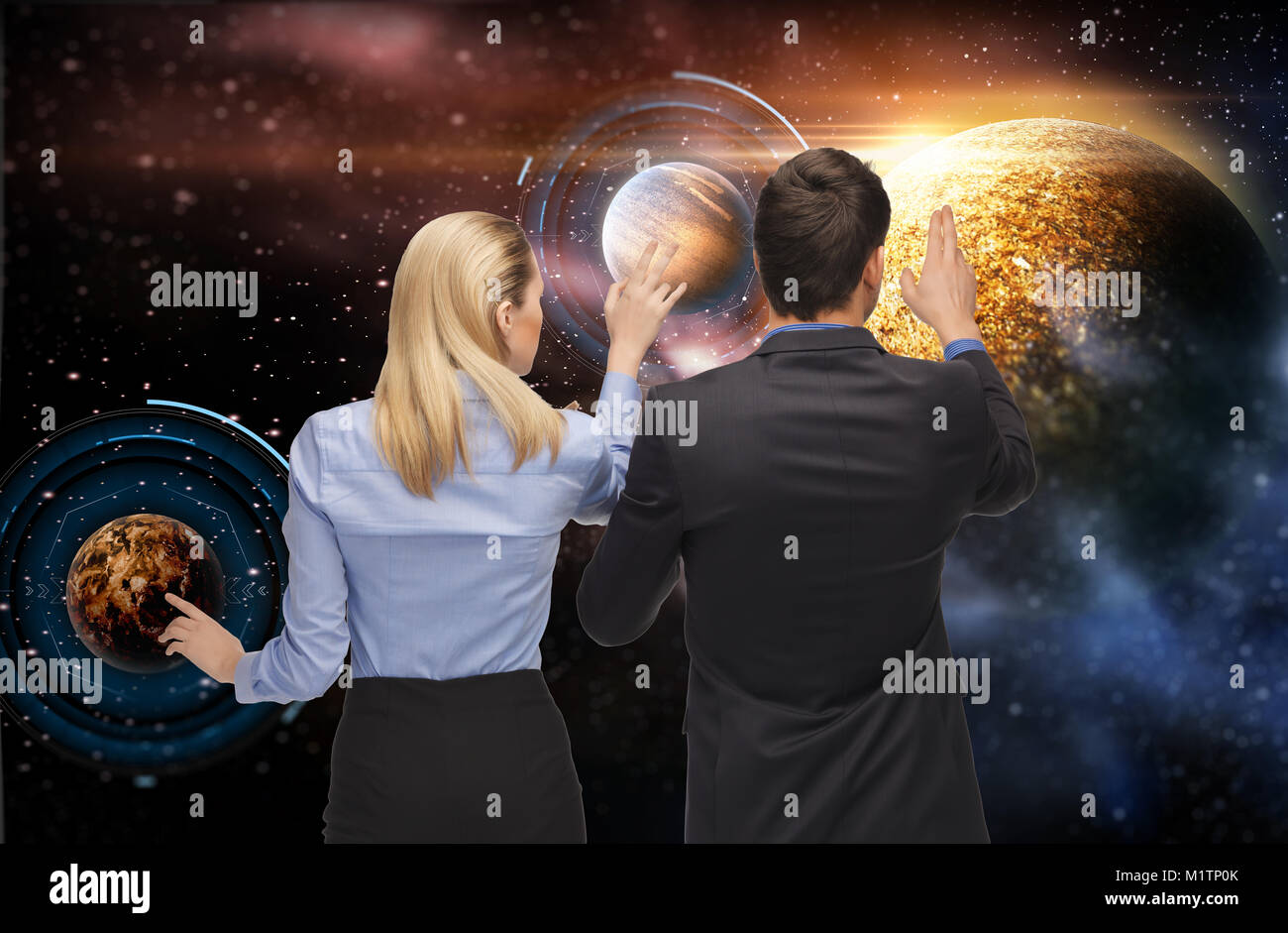 businessman and businesswoman over space Stock Photo - Alamy