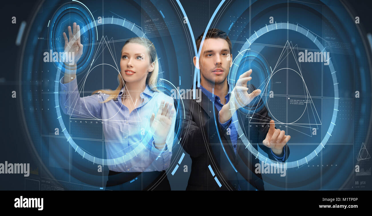 business people using virtual screen projections Stock Photo - Alamy
