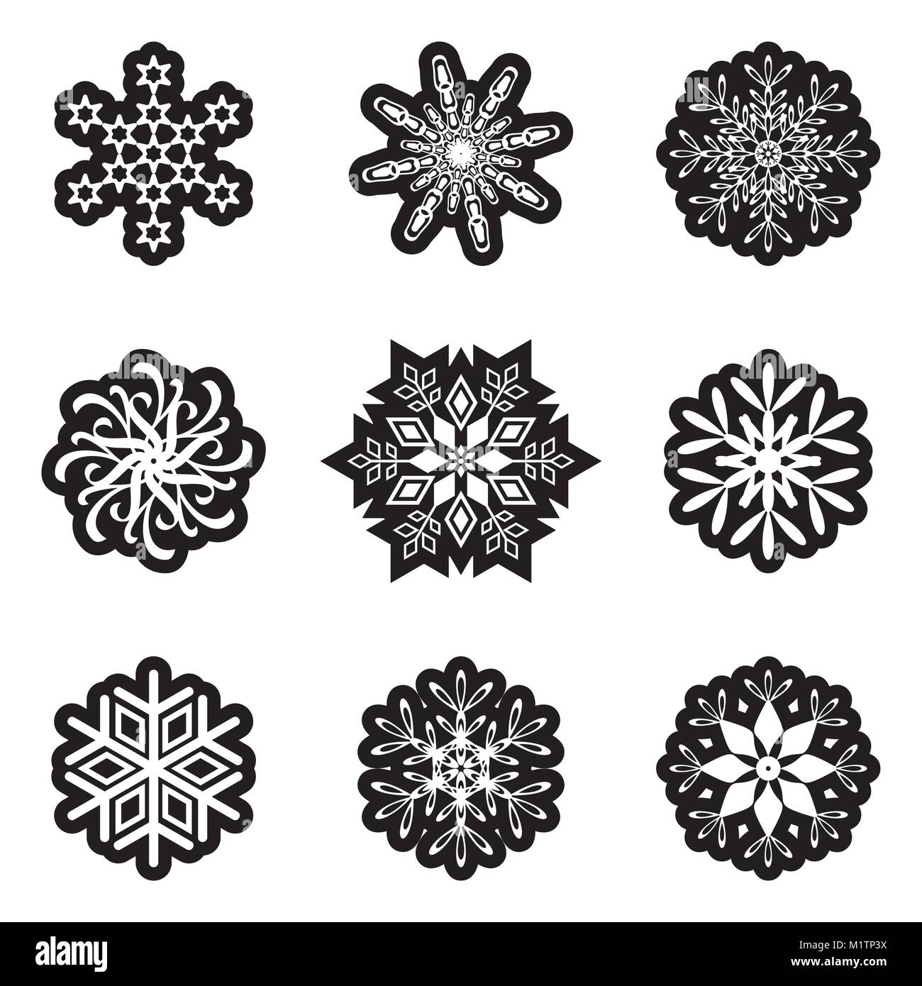 Set of various white vector snowflakes on white Stock Vector Image ...